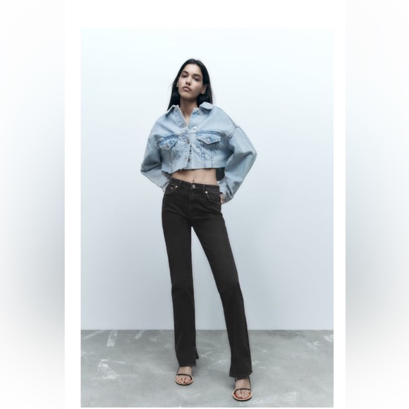 Zara | Jeans | Zara Trf Slim Split Jeans Black | Poshmark